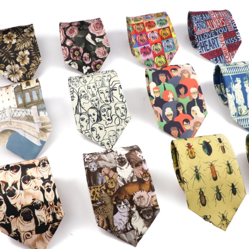 ZONFAZ Vintage Imitation Silk Ties Men's Fashion 8cm Graffiti Painting ...
