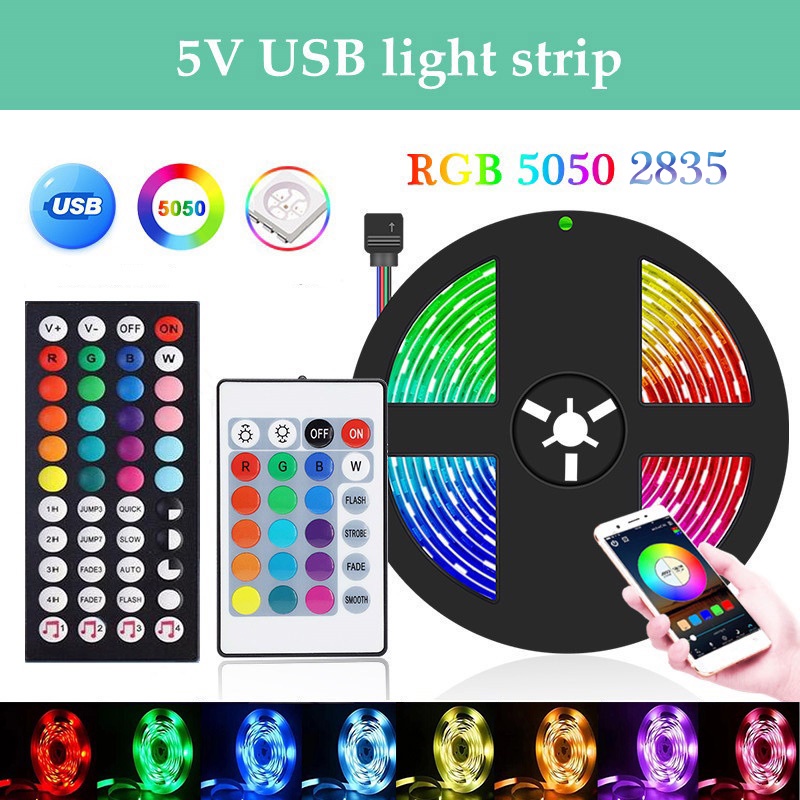 1M-10M Bluetooth LED Strip 5050 DC5V RGB Strip WIFI 44Key USB LED Light ...