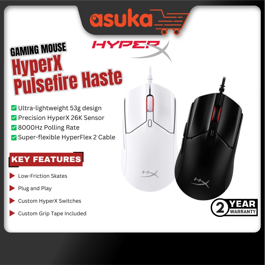 HyperX Pulsefire Haste Wired Gaming Mouse 2 (Black/White) | Shopee Malaysia