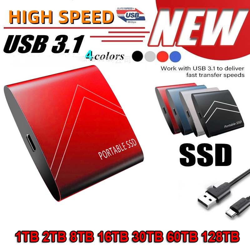 New 1TB 2TB 8TB 16TB 30TB 60TB 128TB Portable SSD USB 3.1 High-speed ...