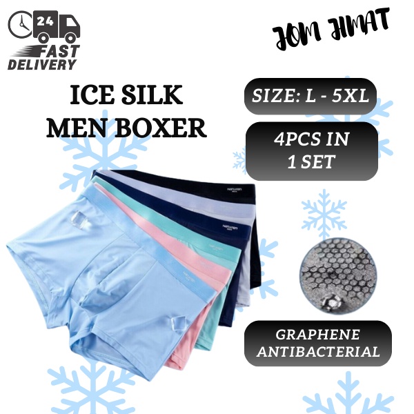 [4Pcs/Set] ICE SILK MEN BOXER BREATHABLE COMFORTABLE COOLING GRAPHENE ...