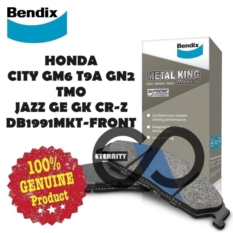 Original Bendix DB1991MKT Front Brake Pad - H/D City TMO/ GM6 T9A GN2/ CR-Z/ Jazz GE GK / Freed ...