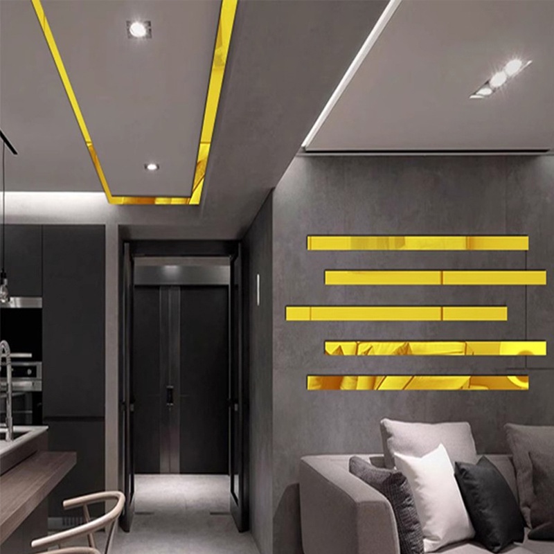 10PCS 3D Acrylic Mirror Stripe Self-Adhesive Wall Sticker Waist Line ...