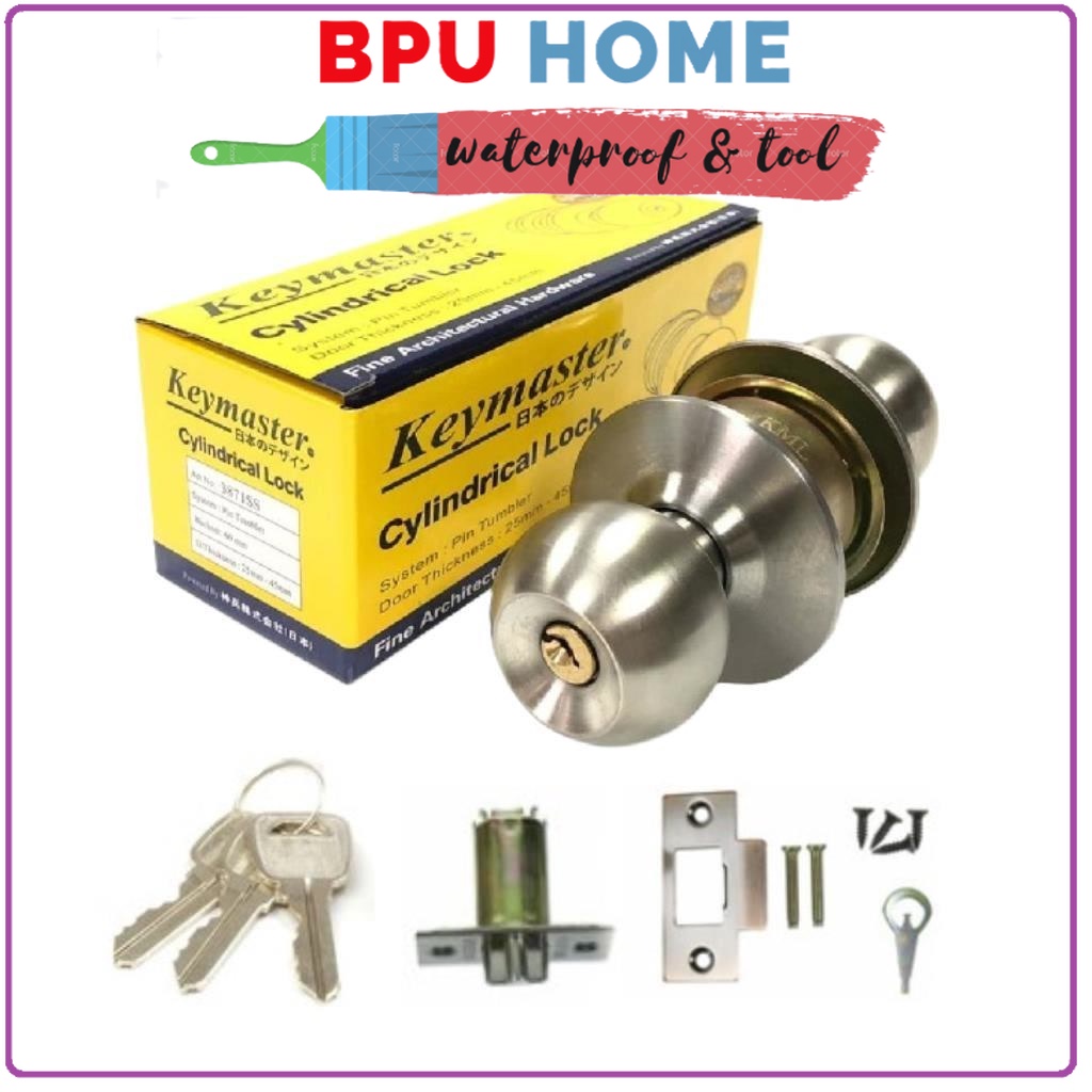 KEYMASTER CYLINDRICAL DOOR LOCK KUNCI PINTU SET - 3871SS / 60mm BACKSET ...