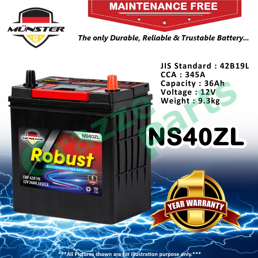 Münster Robust MF CMF NS40 | NS40ZL | 42B19L (36AH) Battery Bateri ...