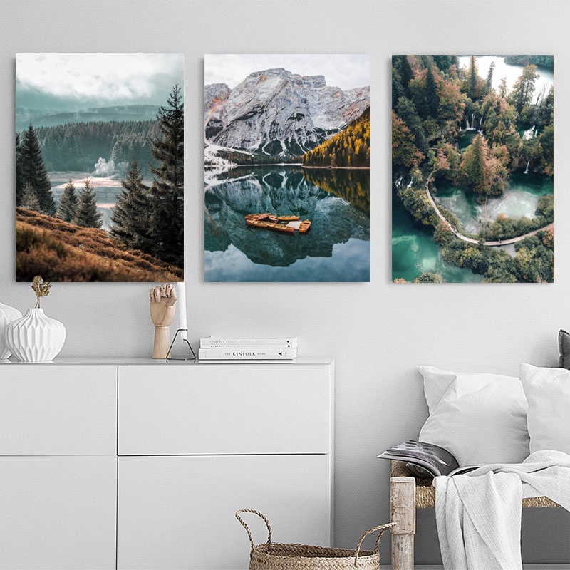 （With Frame）Large Size 50x70cm Frame 3PCS Nature Landscape Poster Dry ...