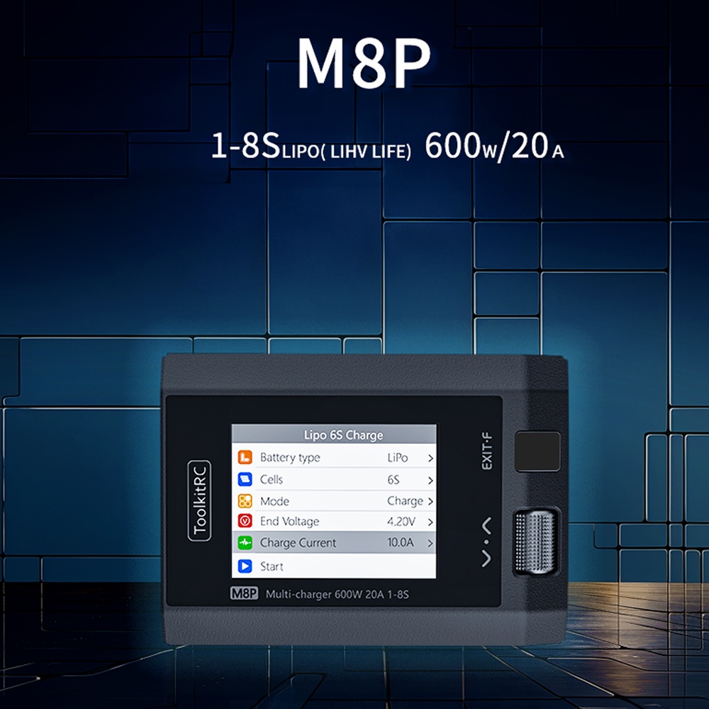 ToolkitRC M8P 600W 20A Color Screen Balance Charger Discharger for 1-8S ...