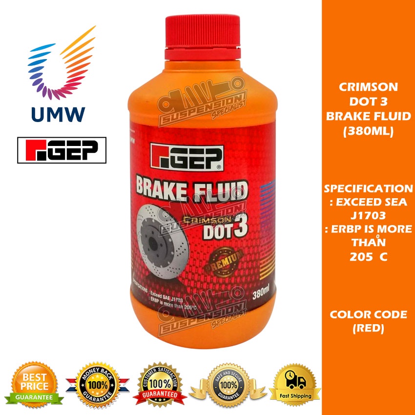 GEP Premium Brake Fluid Dot 3 Crimson Color (380ml) & High Performance ...