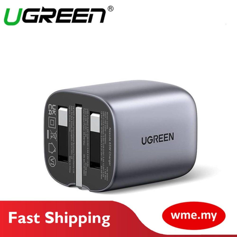 UGREEN Power Adapter - GAN Fast Charger 65W PD GaN Tech Charger (SPACE GRAY) | Shopee Malaysia