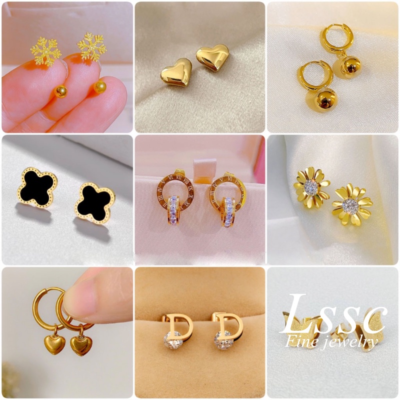 Subang Telinga 18K Gold Plated Stainless Steel Non Fading Earrings for ...