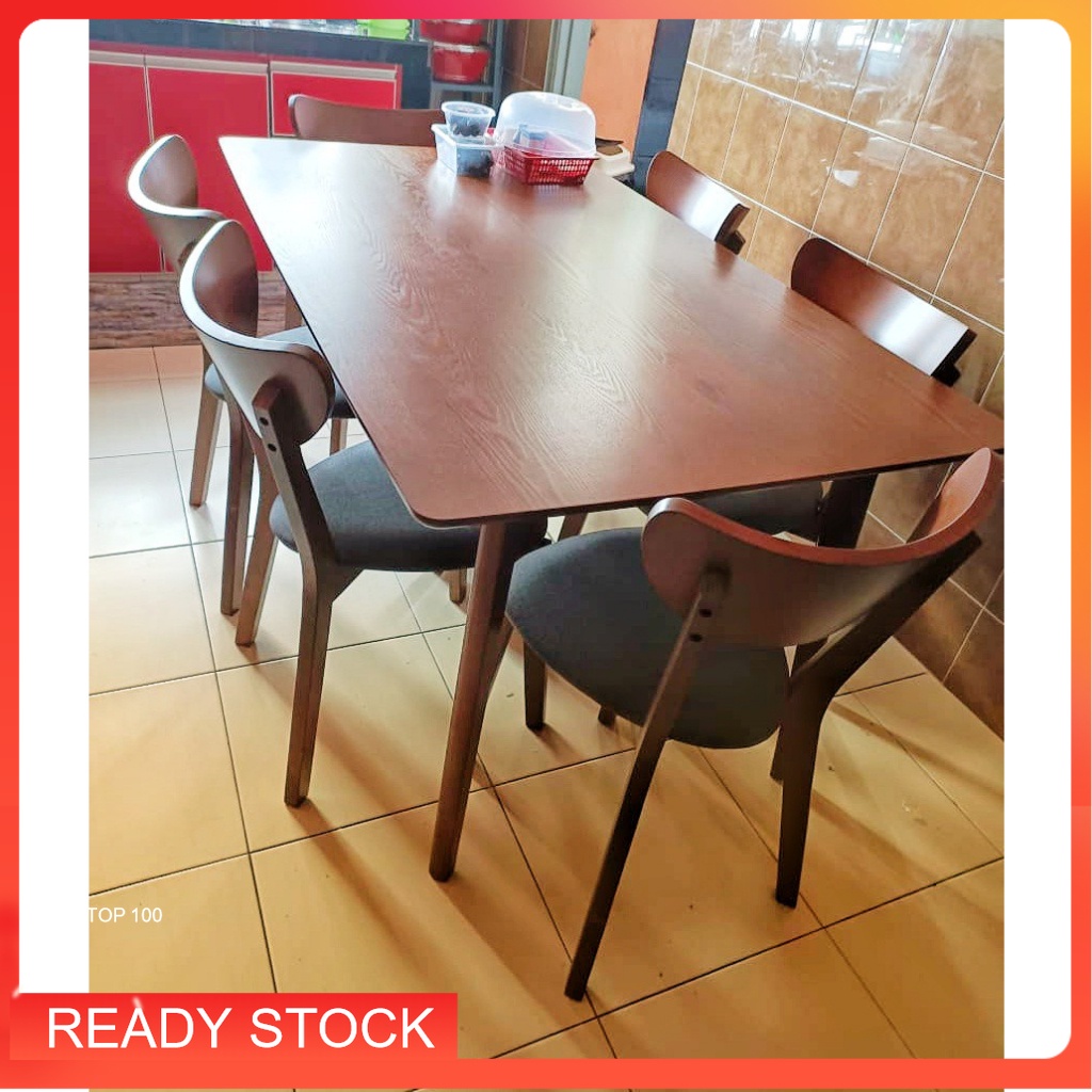 Wood Dining Room Set 1 Dining Table 6 Dining Chairs Meja Makan Kerusi ...