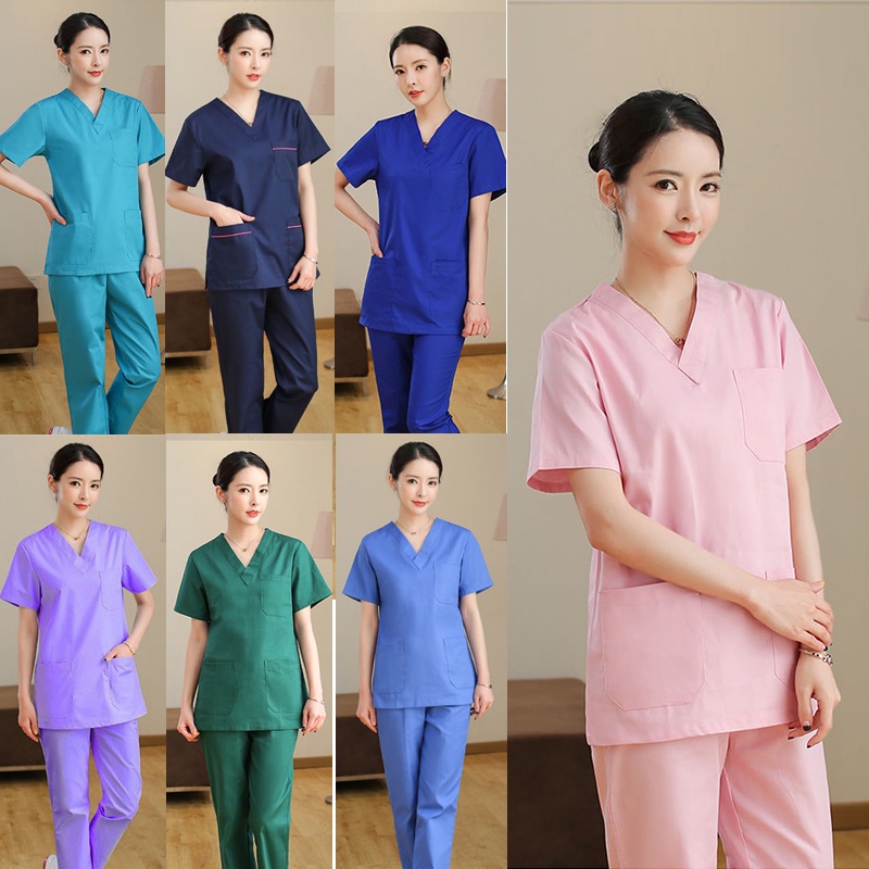Free Name【Shirt + Pants】 Scrub Suit for Women Short Sleeve Full Set ...