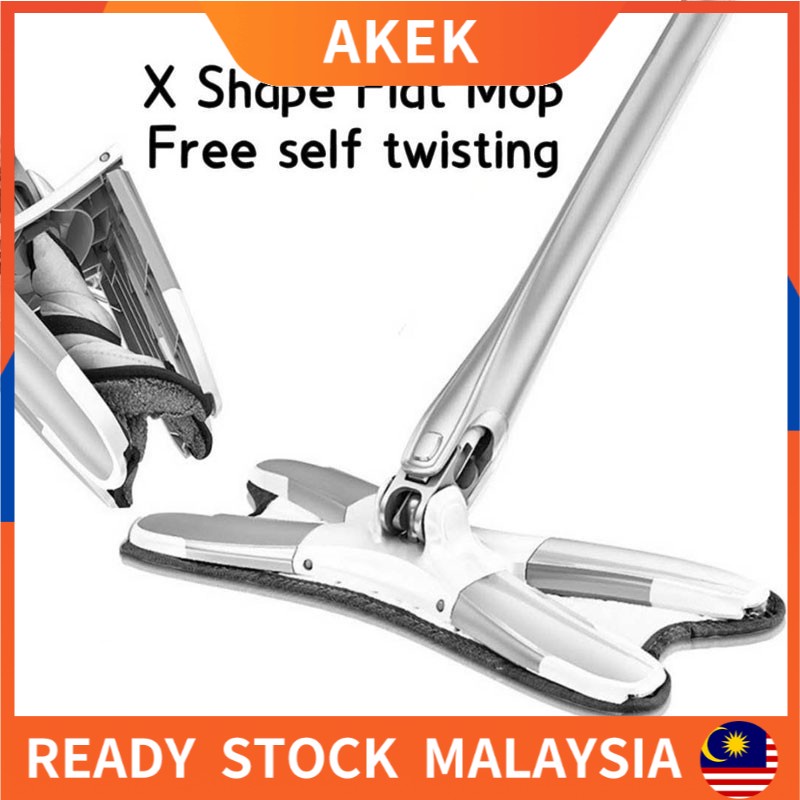 Superstorez 360°X Shape Hand Free Lazy Mop Hand Free Self-Twisting Flat Mop with Microfiber ...