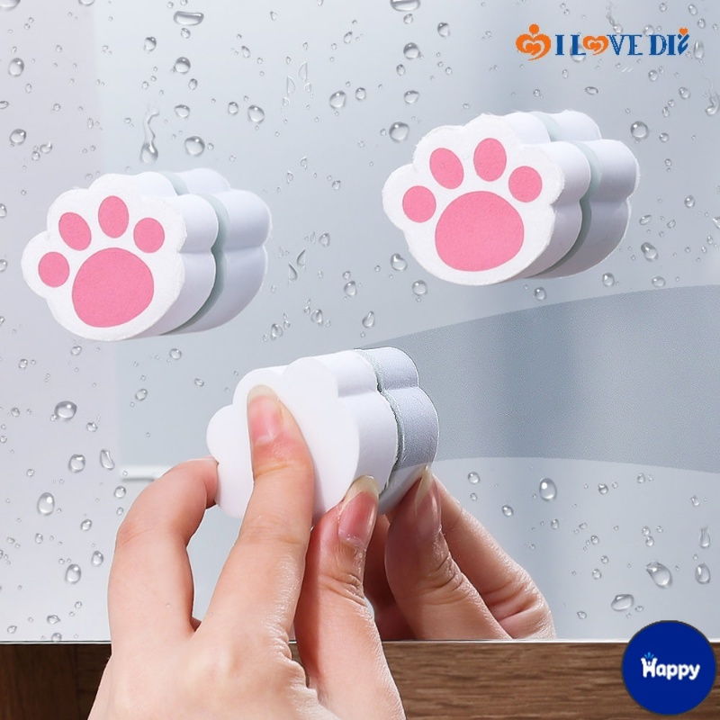 HS Cute Cat Paw Shape Sponge Wipe/ Glass Mirror Non-marking De-misting ...