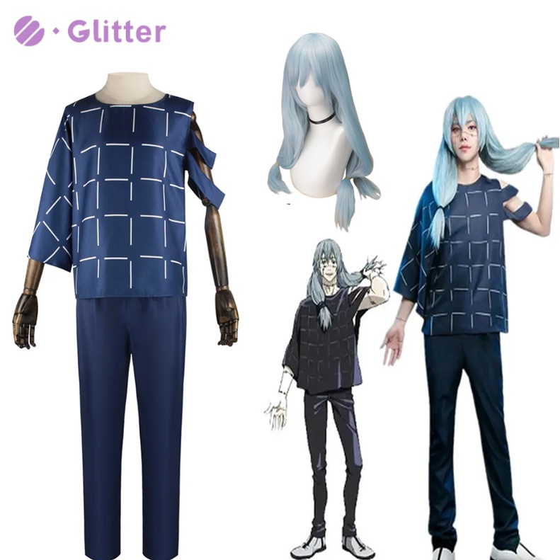 Anime Jujutsu Kaisen Mahito Cosplay for Adult Top Pants Blue Wig Set ...