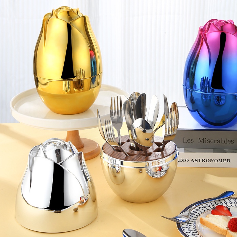 Oukeai Stainless Steel Tableware 12-Piece Set Rose Tableware Storage ...