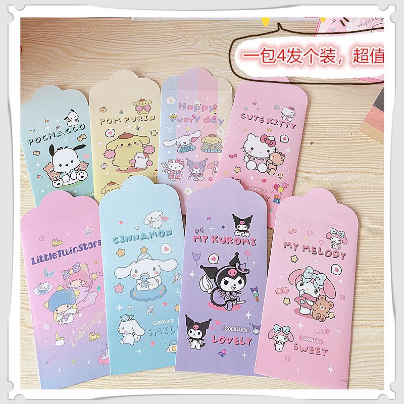 4pcs Anime Sanrio Red Envelope Kawaii Hello Kitty My Melody Cinnamoroll ...