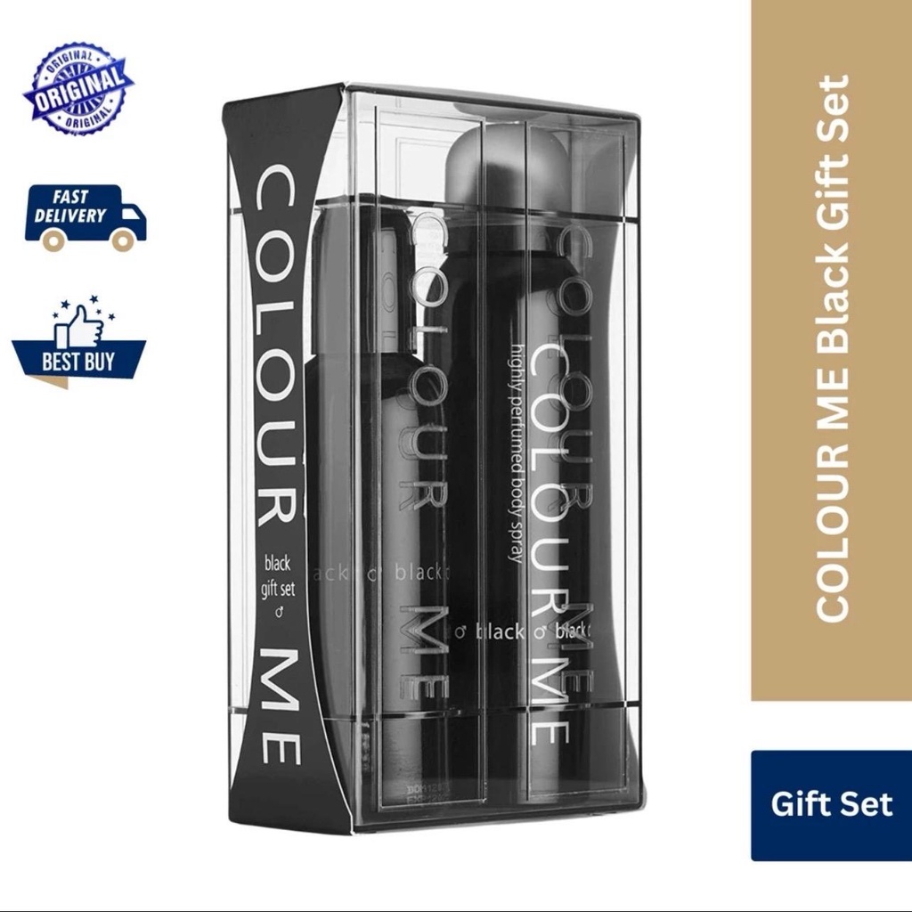 [Original] Colour Me Black Gift Set 90ML EDP & 150ML Body Spray For Men ...