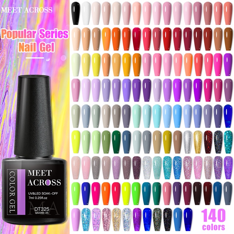 MEET ACROSS 7ml Colorful UV Gel Nail Polish Bling Sequins Soak Off ...