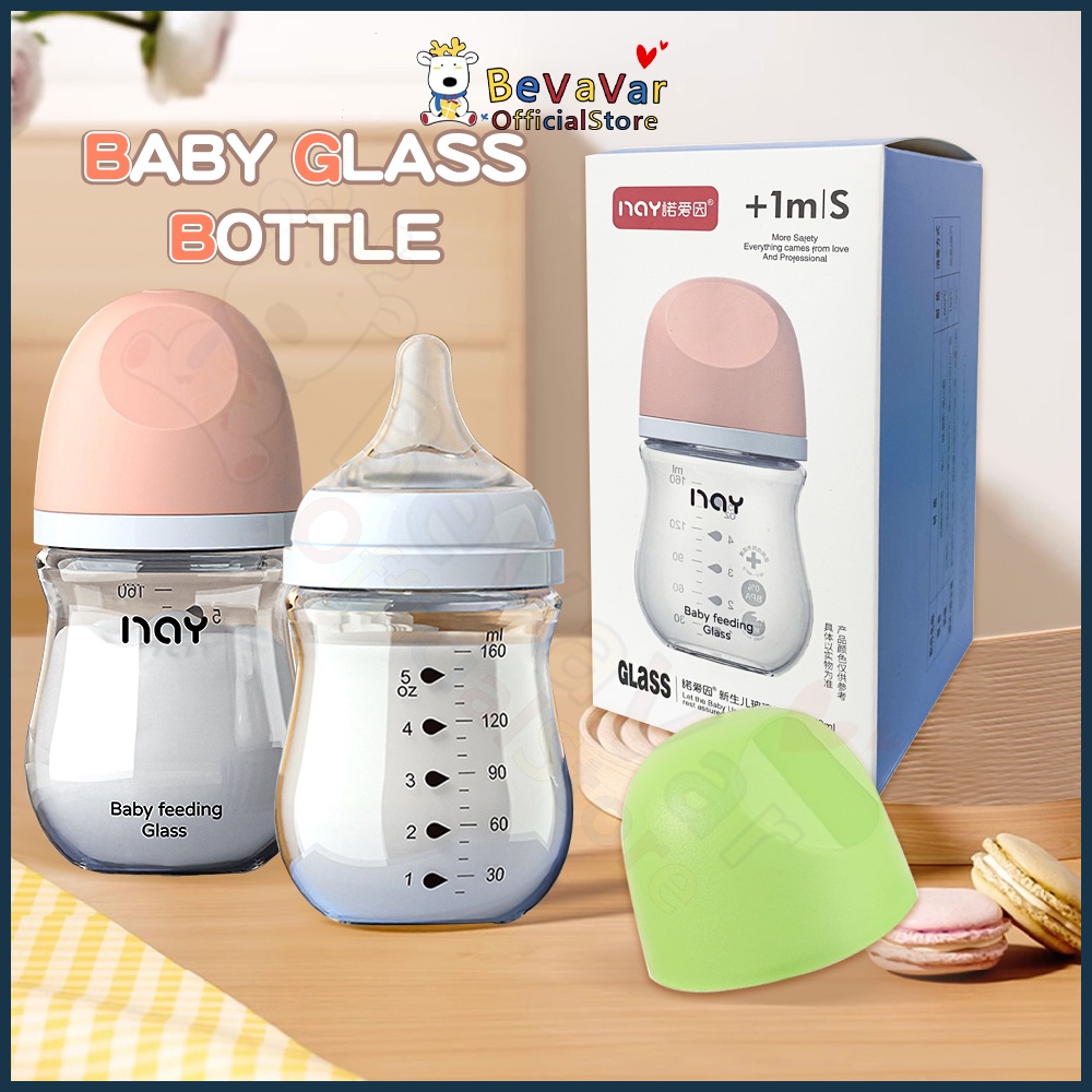 BEVAVAR 160ml Newborn Feeding Bottle Glass Milk Bottle Wide Neck Anti-Choking Design Baby Botol ...