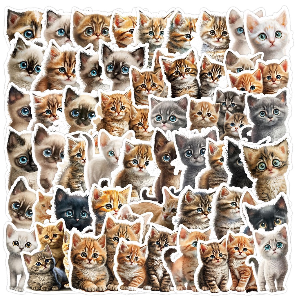 50PCS Cute Big Eyed Cats Kitten Waterproof Graffiti Stickers For Helmet ...