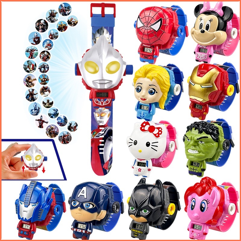 Children's 3D Cartoon Projection LED Watch Disney Extendable Electronic ...