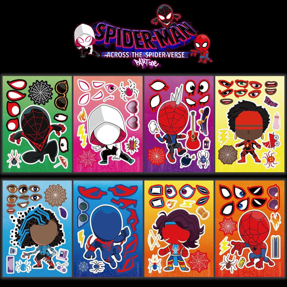 8 Sheets Cute Cartoon Spider Man: Into The Spider Verse Series Puzzle ...