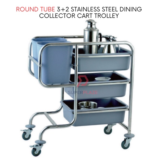 Round Tube 3 plus 2 Stainless Steel Dining Collector Cart Food Court ...