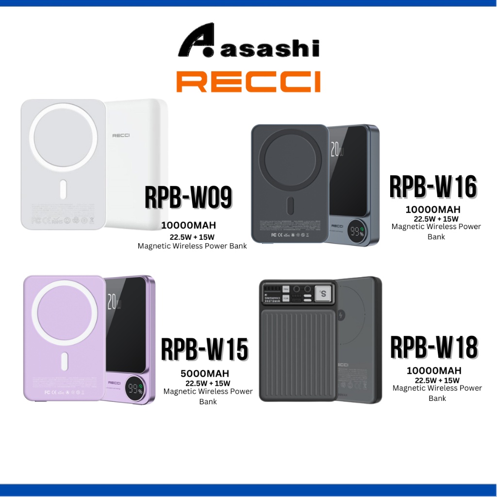 RECCI W09 10000mAh / W15 5000mAh / W16 10000mAh / W18 10000mAh 22.5W + 15W MAGNETIC WIRELESS ...