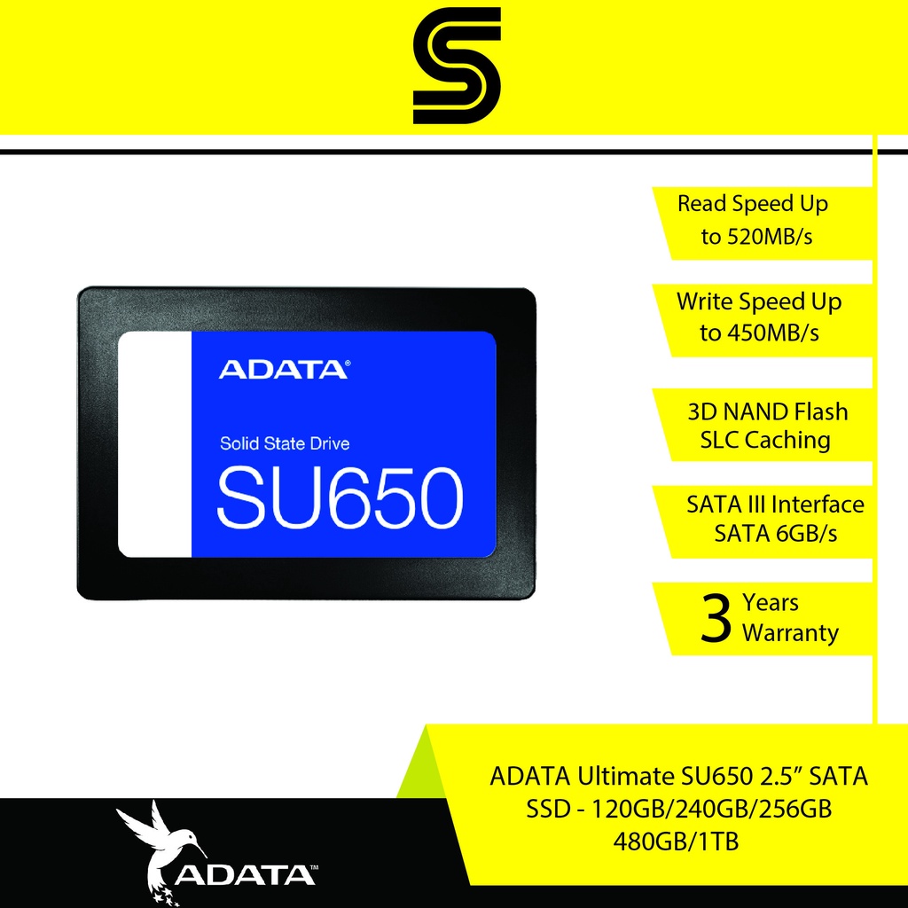 ADATA ULTIMATE SU650 2.5" SATA SSD (120GB/240GB/256GB/480GB/512GB/960GB ...