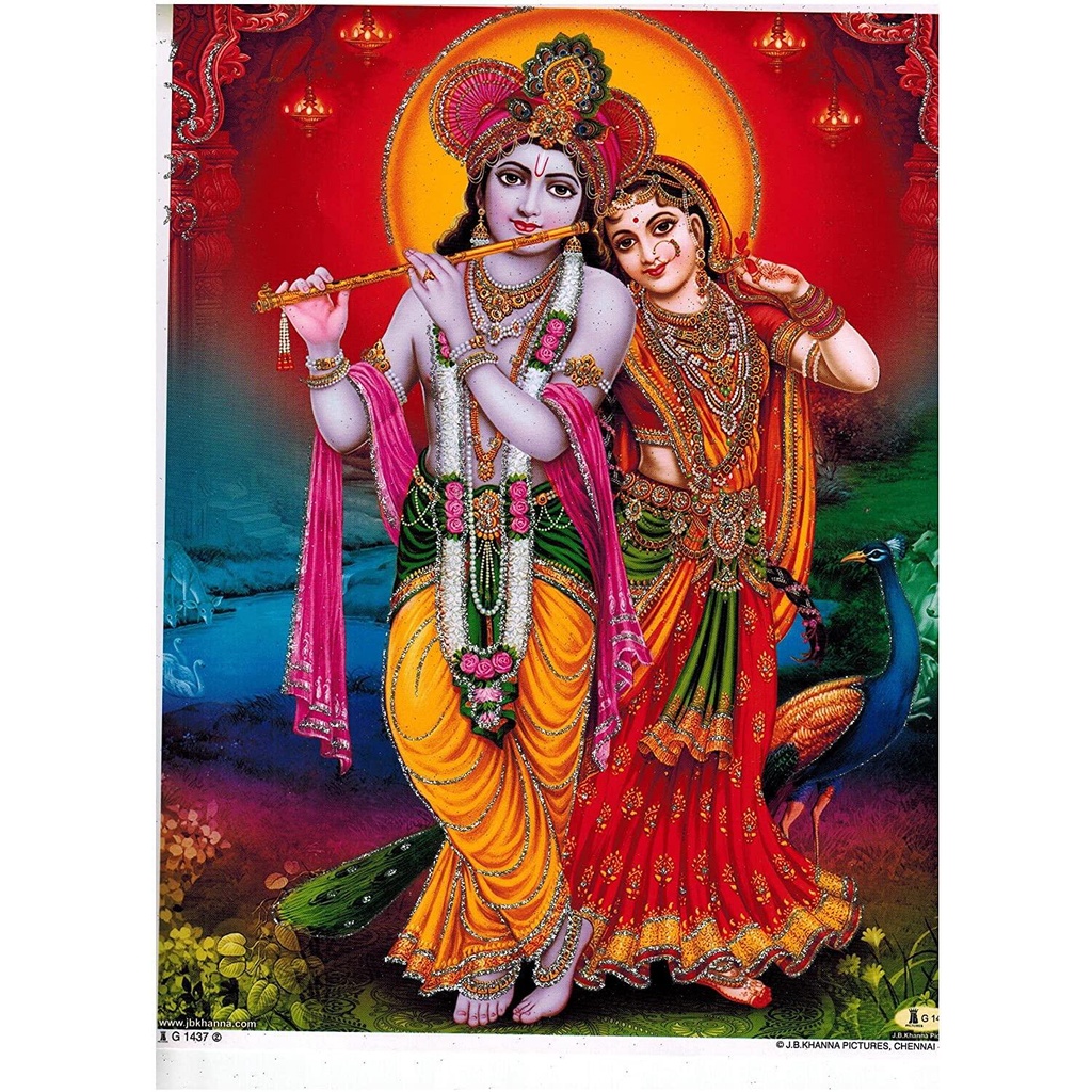 India Cart Radha Krishna Poster with Glitter Indian God Poster Hindu ...