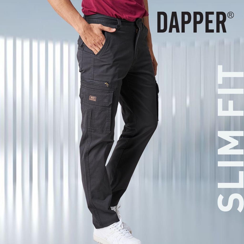 Dapper | Slim Fit Long Cargo Pant-T9558S Dark Grey | Shopee Malaysia