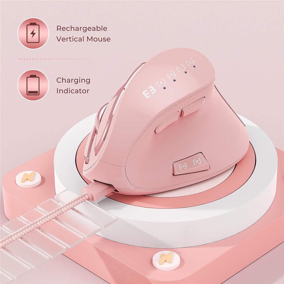 Jomaa Pink Mouse Blueooth +2.4G Wireless Vertical Mouse Rechargeable ...
