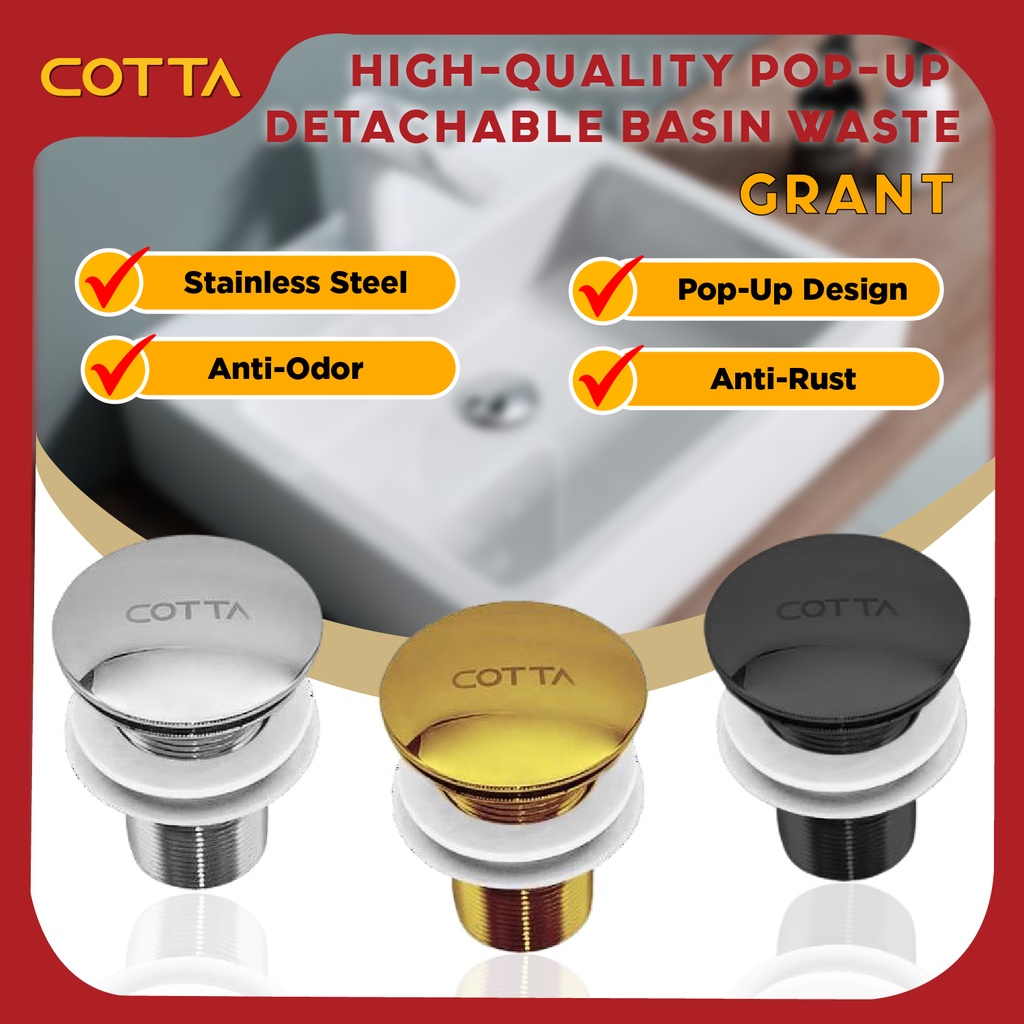 COTTA Grant Series Pop Up Detachable Waste Push Button Basin Waste Pop ...