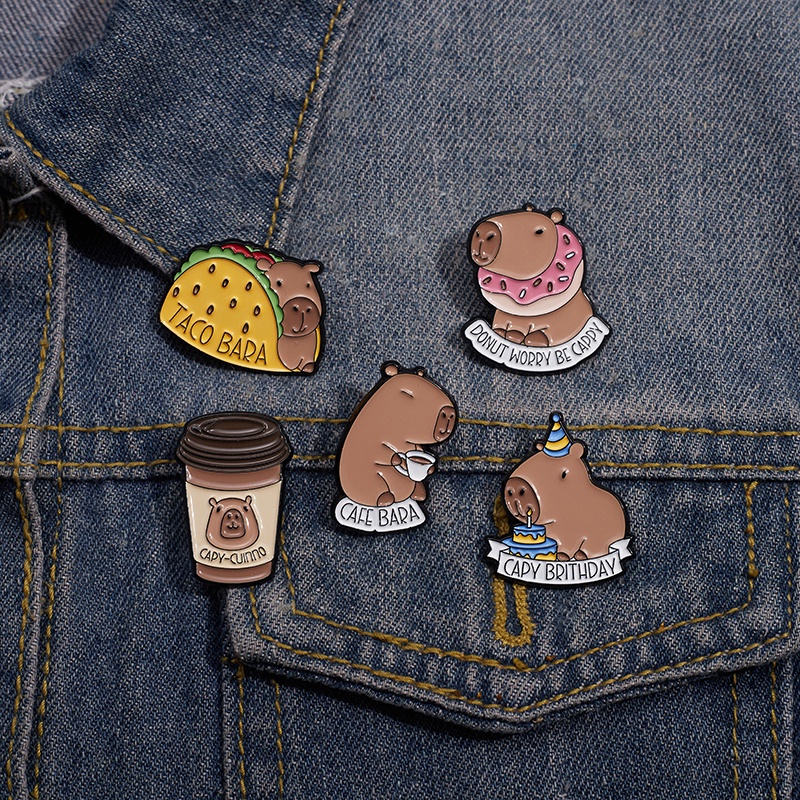 Animal Capybara Image Enamel Brooch Cartoon Birthday Cake Coffee ...