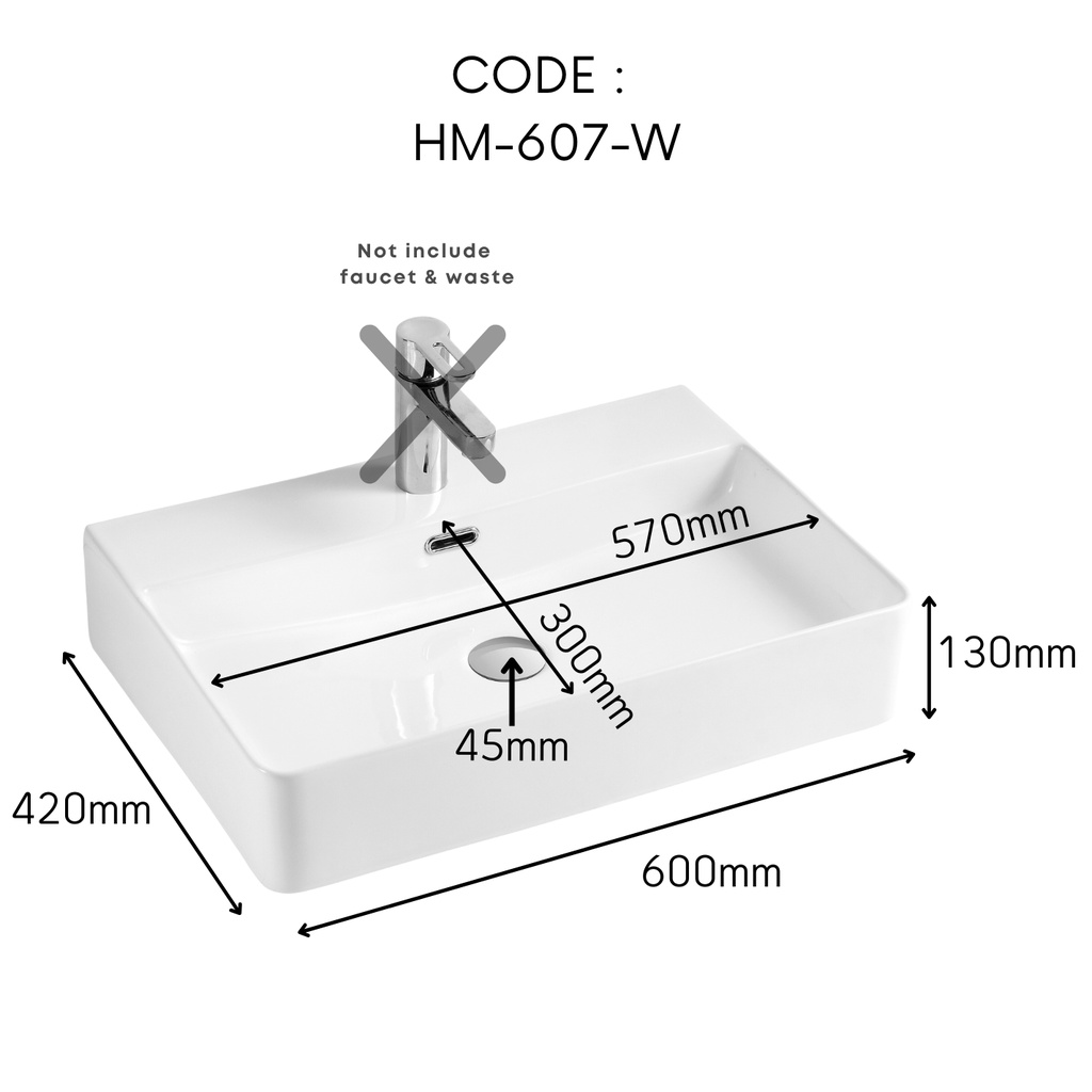 HEMOS BATHROOM CERAMIC WASH BASIN TABLE TOP ART BASIN SQUARE VESSEL ...