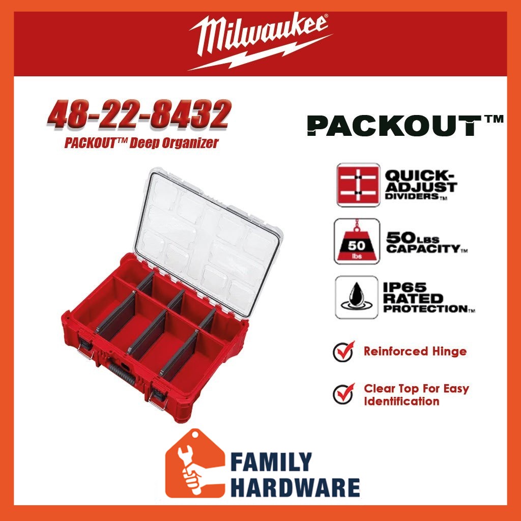 MILWAUKEE 48-22-8432 PACKOUT™ Deep Organizer with 6 Dividers PACKOUT 48 ...