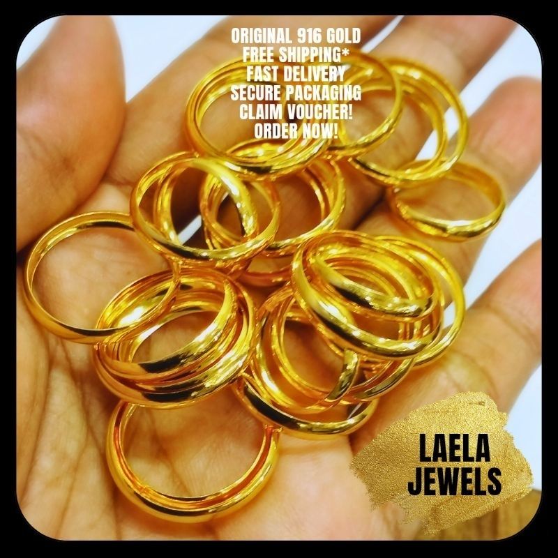 LAELA CINCIN BELAH ROTAN PLAIN LOTR BAJET EMAS TULEN 916 GOLD RING ...