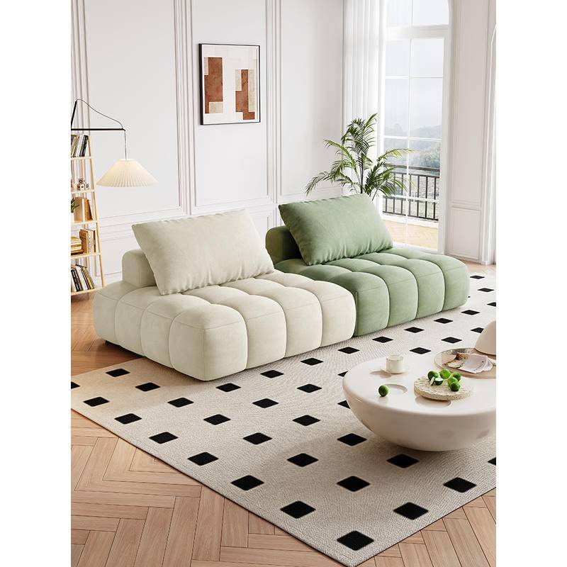 French Cream Wind Puff Module Living Room Leather Fabric Art Sofa 3D ...