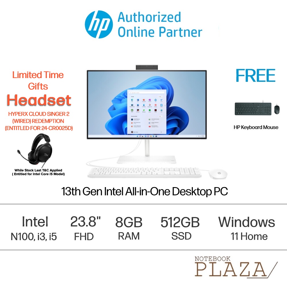 HP All-In-One Desktop PC White (23.8" FHD/Intel i5-1335U/i3-1315U/N100 ...
