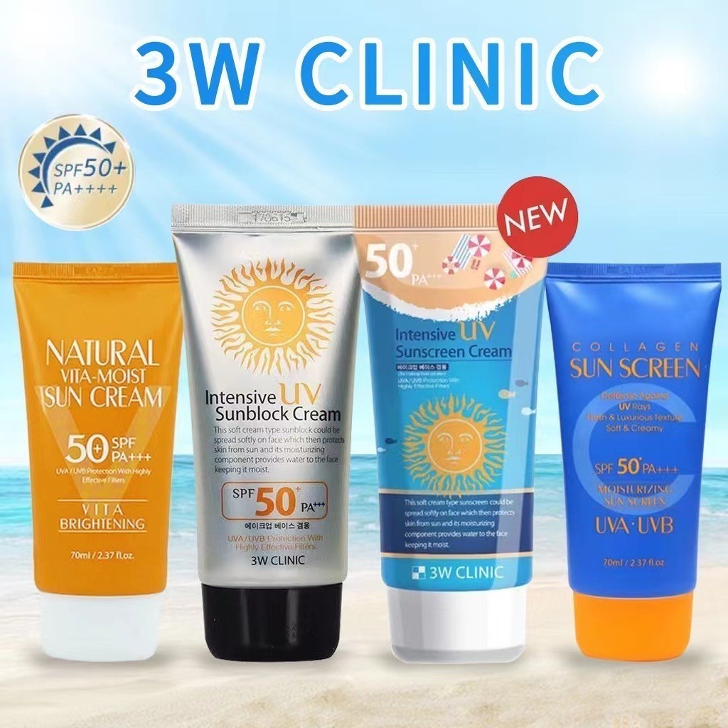 3W Clinic Intensive UV Sun Block Cream Collagen Sunscreen Natural Vita ...