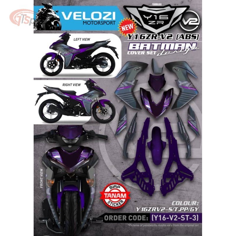 VELOZI YAMAHA Y16 ABS Y16ZR ABS V2 STANDARD DESIGN BATMAN PURPLE / GRAY ...