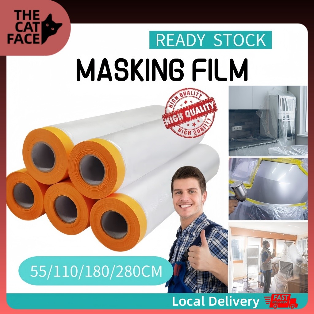 Masking Film with Tape 55/110/180/280cm Painting Protection Covering ...