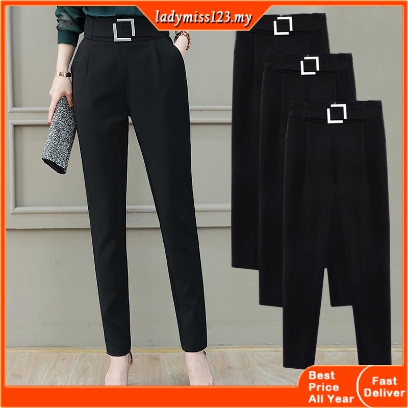 Plus Size S-3XL Pants Women Long High Waist Cotton Vintage Black Korean ...