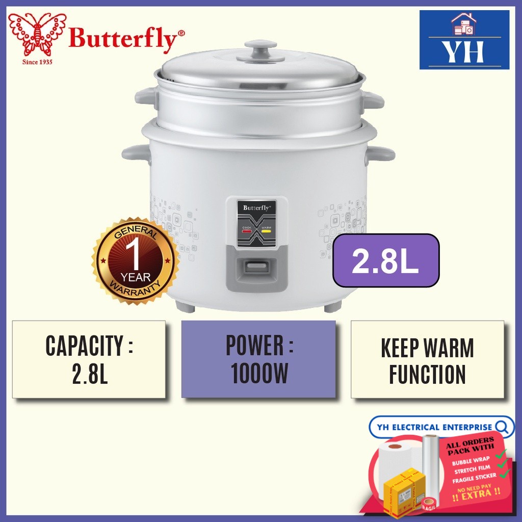 Butterfly 2.8L 1000W with Steamer Tray & Keep Warm Function Electric ...