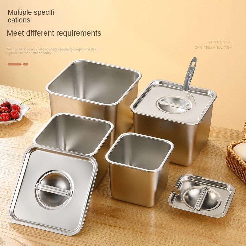 Stainless Steel Flavor Cup Seasoning Tank with Lid Kitchen Lard Basin ...