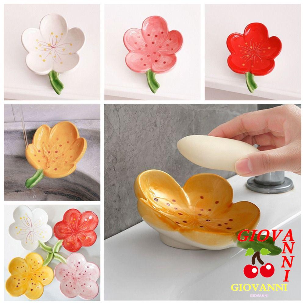 GIOVANNI Ceramic Flower Soap Holder, Peach Blossom Shaped Tulip Shaped ...