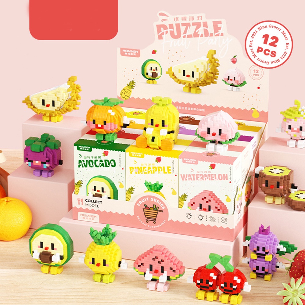 Kawaii Fruits Micro Puzzle Building Blocks/ Funny Avocado Pineapple Banana Model Assembled Mini ...