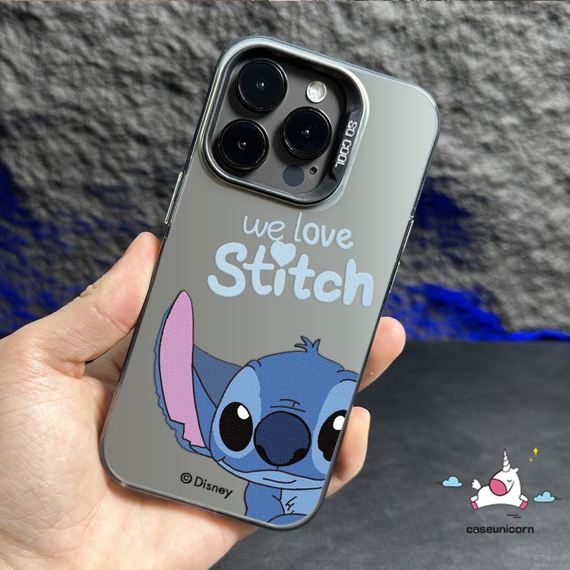 Cartoon Disney Stitch Couples Luxury Plating Metal Button Phone Case ...
