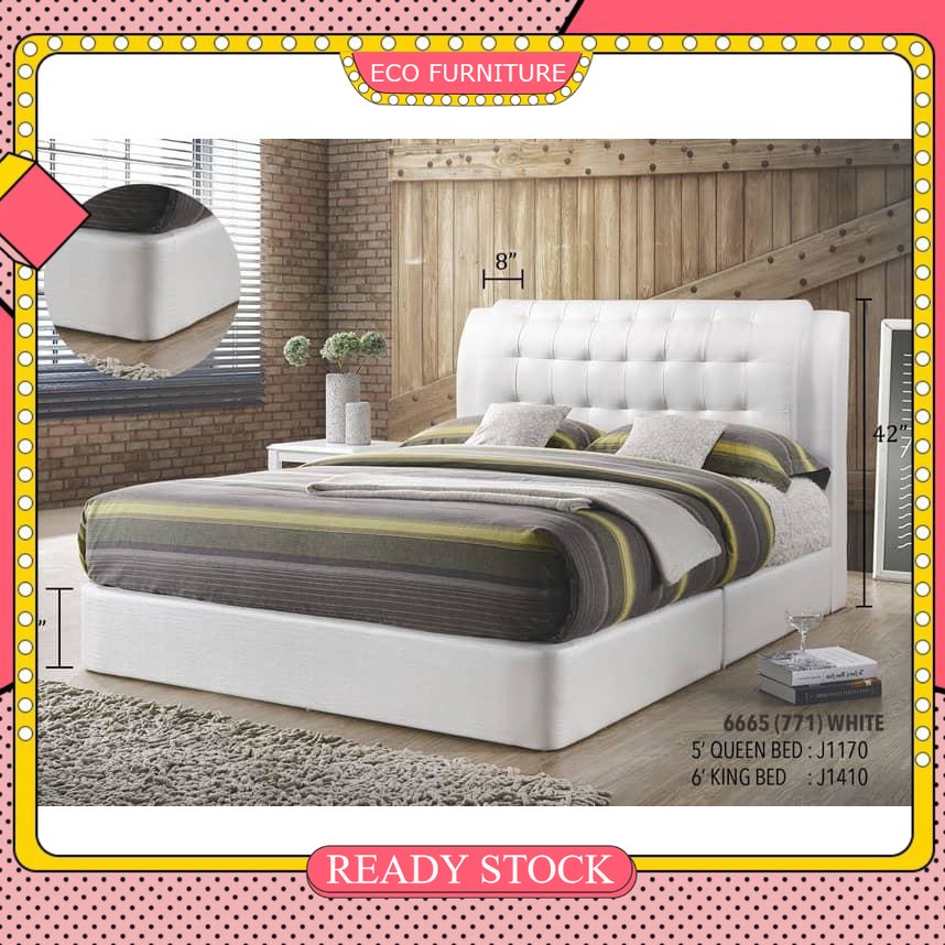 Katil Kulit PVC Putih Divan Katil Queen / King Tambah Foam Tilam ...